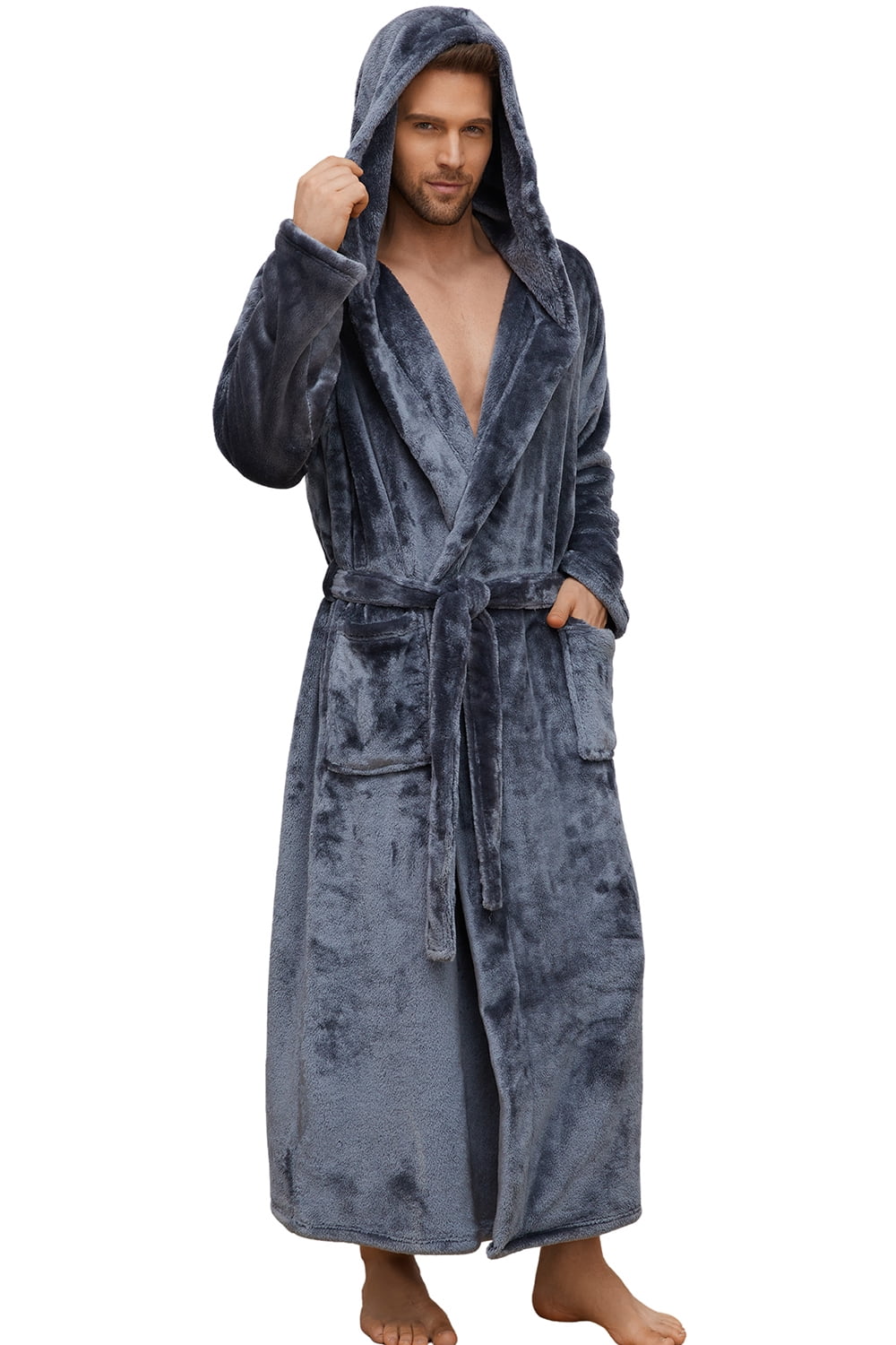 U2SKIIN Mens Big and Tall Robe with Hooded, Full Length Thickened Plush ...