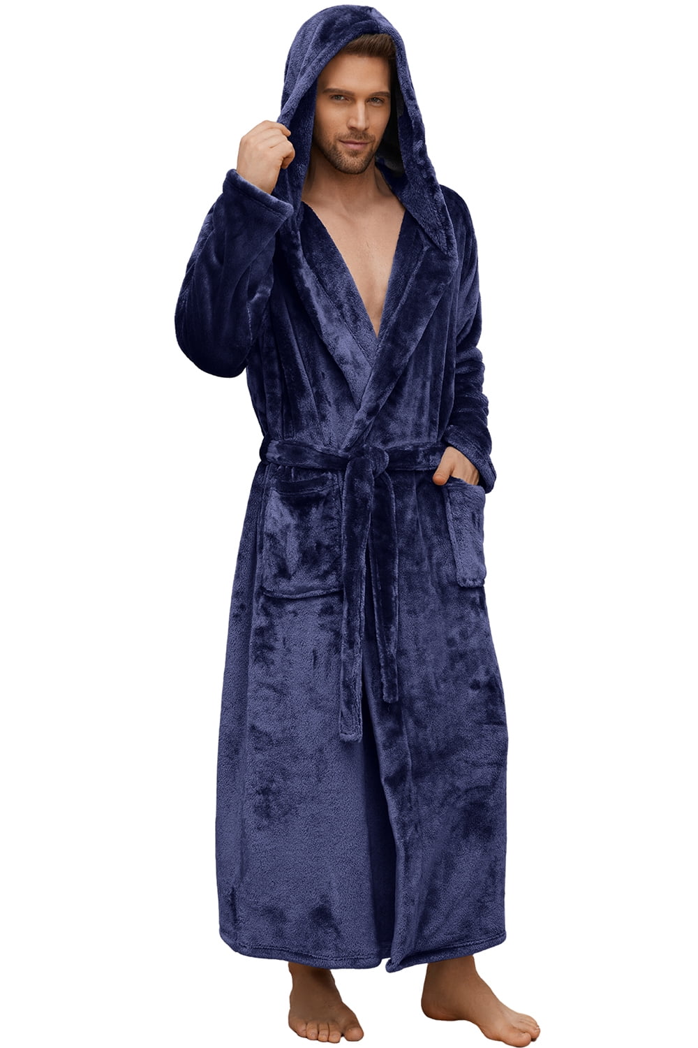 U2SKIIN Mens Big and Tall Robe with Hooded, Full Length Thickened Plush ...