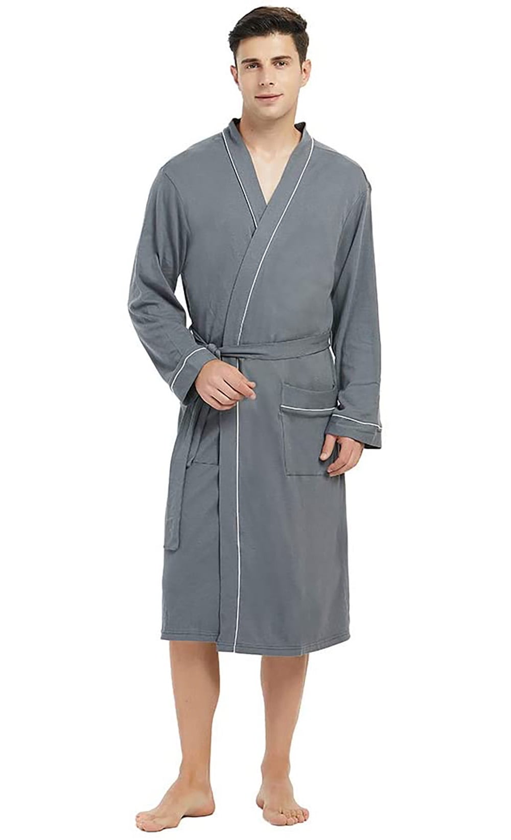 U2SKIIN Mens Cotton Robe, Lightweight with Pockets, SPA Kimono Bathrobe ...