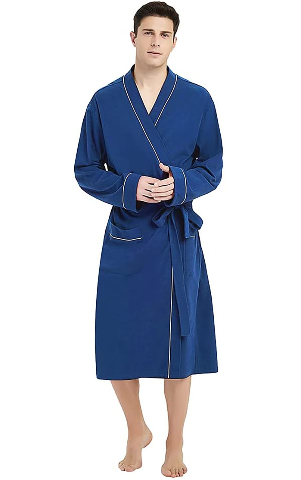 U2SKIIN Mens Cotton Blend Robes with Pockets, Lightweight Soft Spa Knit ...