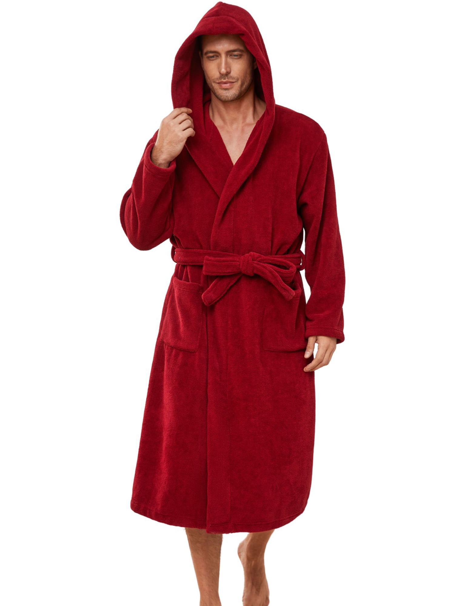 U2SKIIN Mens Fleece Hooded Robe, Soft Lightweight Bathrobe Long Plush ...
