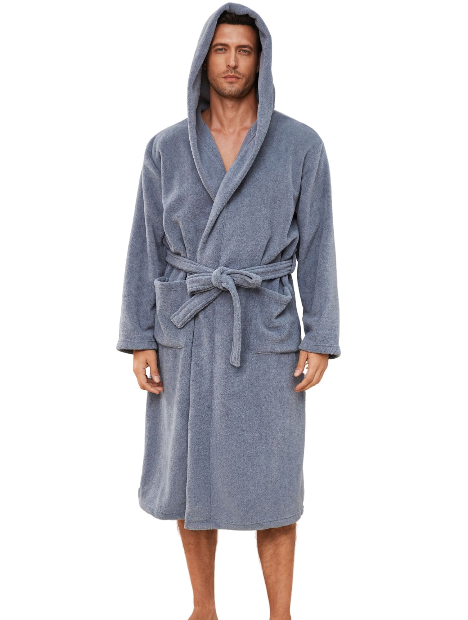 U2SKIIN Mens Fleece Hooded Robe, Soft Lightweight Bathrobe Long Plush ...