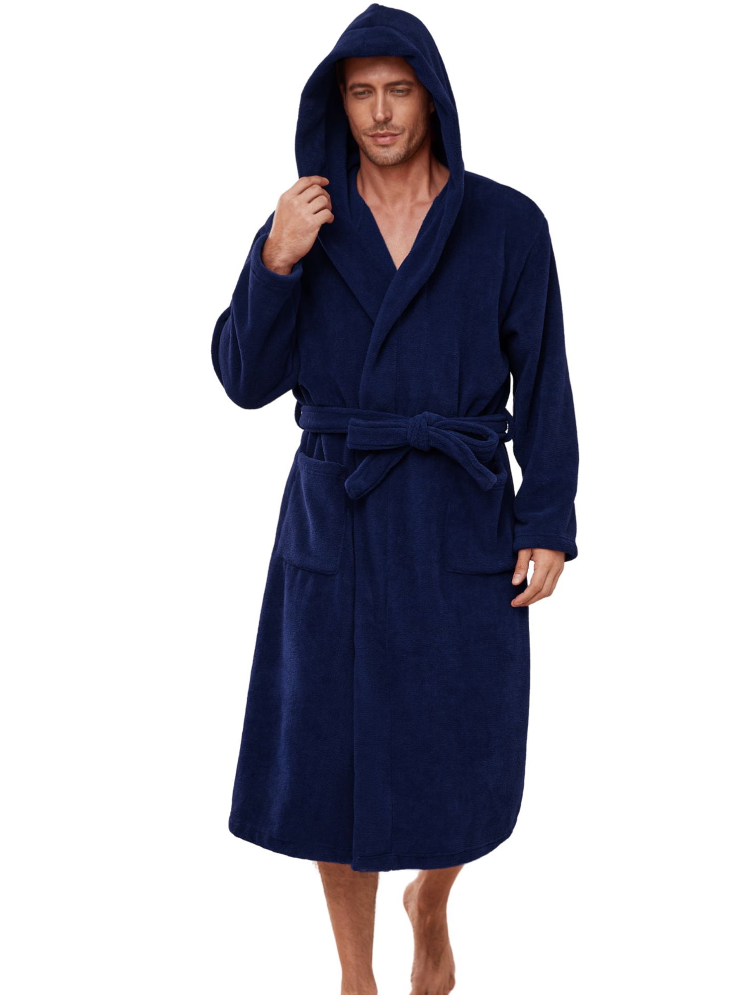 U2SKIIN Mens Fleece Hooded Robe, Soft Lightweight Bathrobe Long Plush ...
