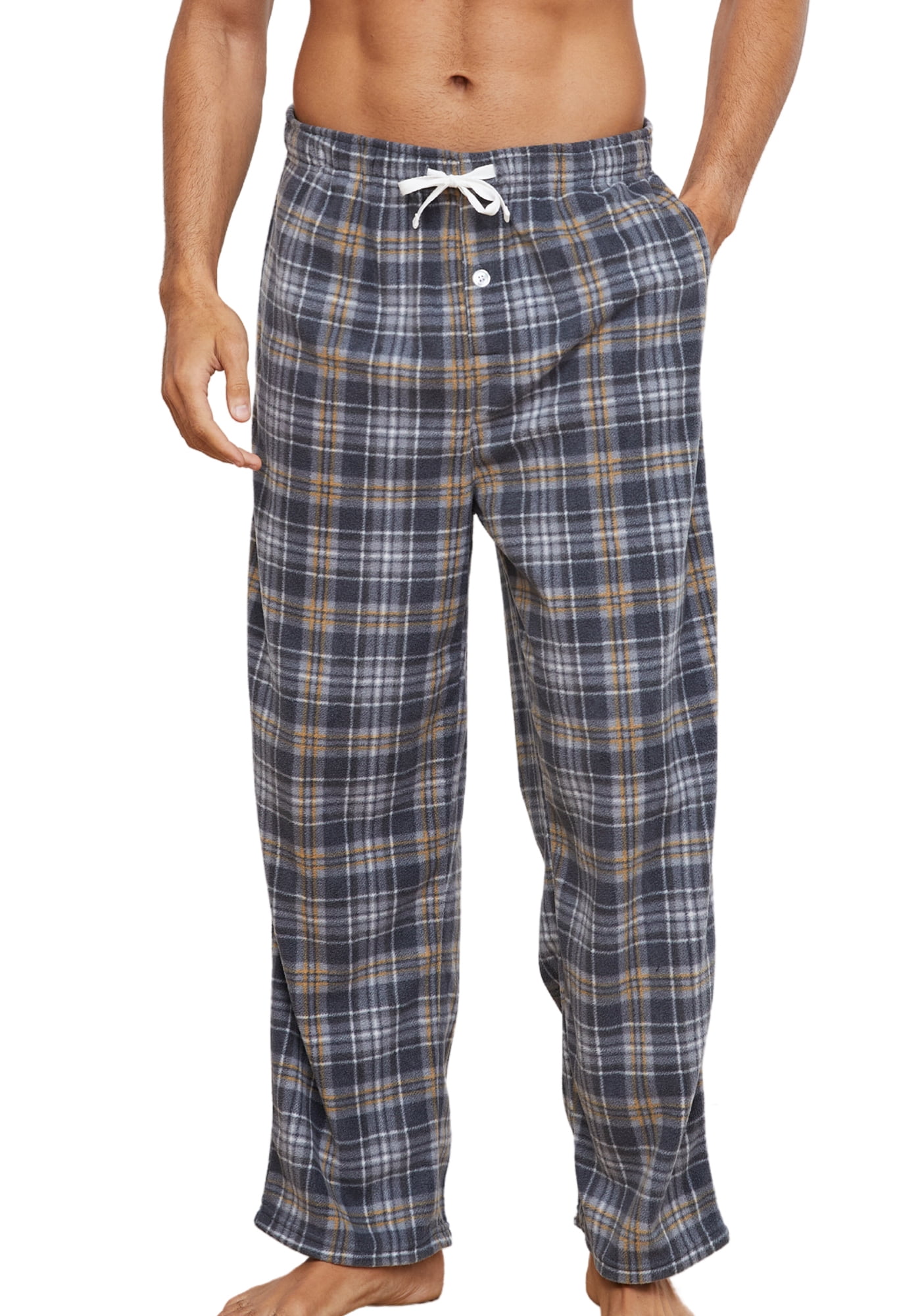 U2SKIIN Mens Fleece Pajama Pants, Comfy Plaid Lounge PJ Bottoms with Pockets,(Grey-Yellow Plaid ...