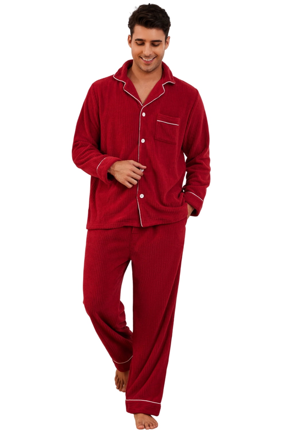 U2SKIIN Mens Fleece Pajama Set, Soft Warm Long Sleeve Sleepwear with ...
