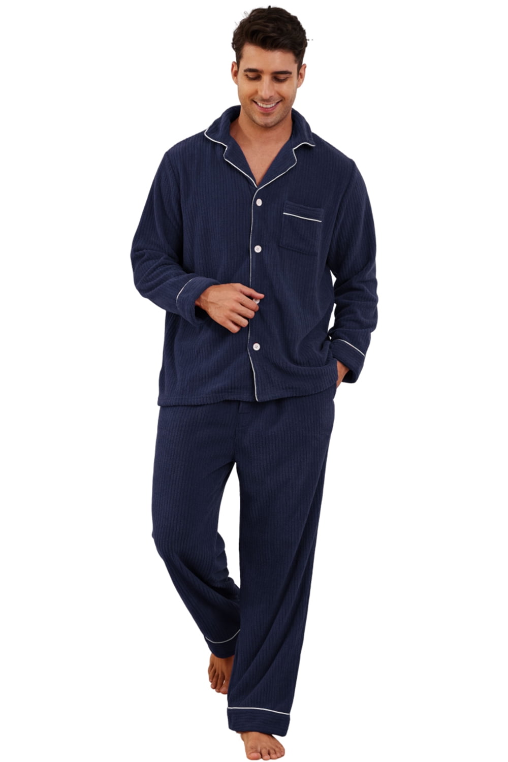 U2SKIIN Mens Fleece Pajama Set, Soft Warm Long Sleeve Sleepwear with ...