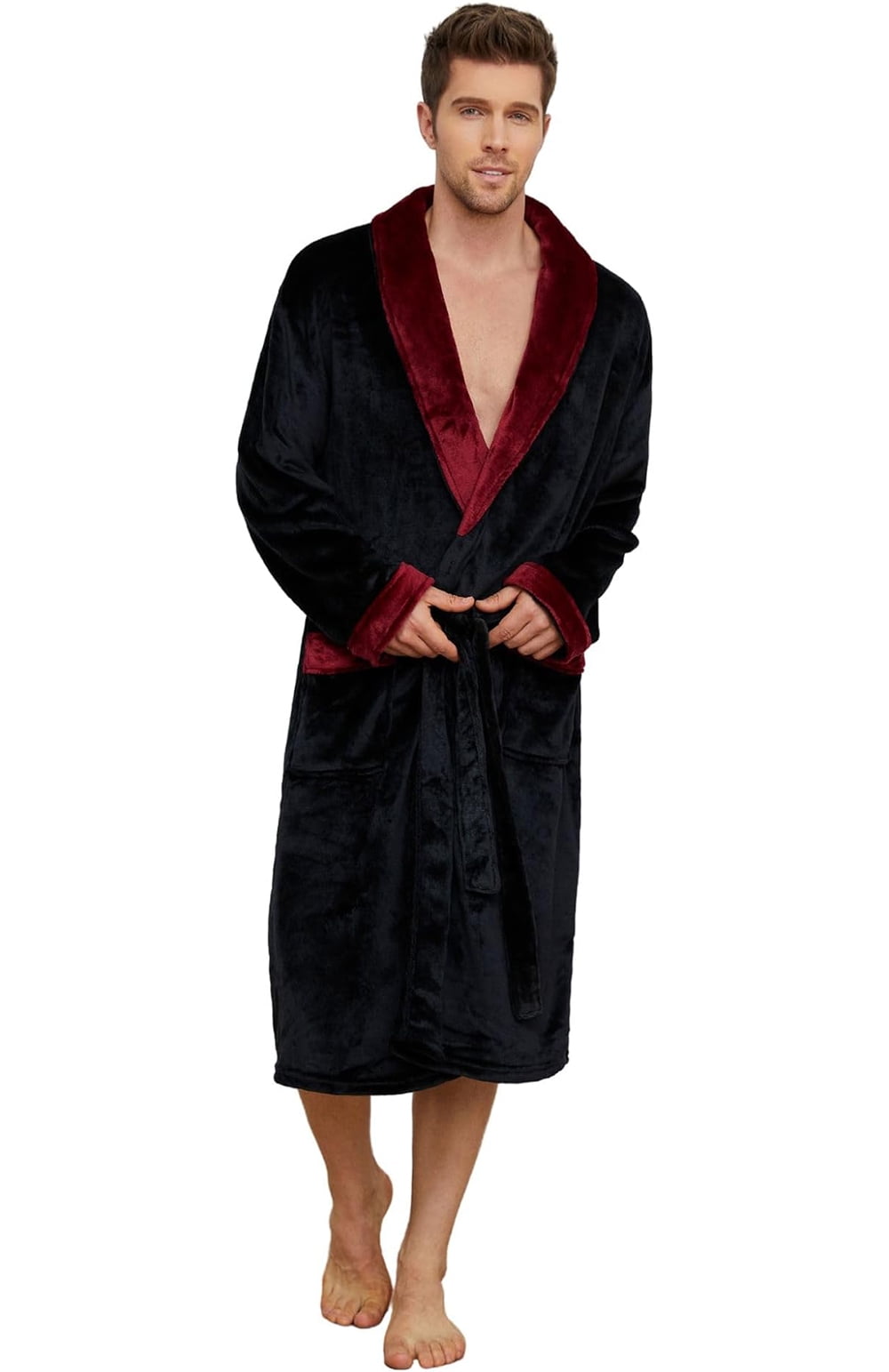 U2SKIIN Mens Fleece Robe, Plush Collar Shawl Bathrobe for Men Long ...