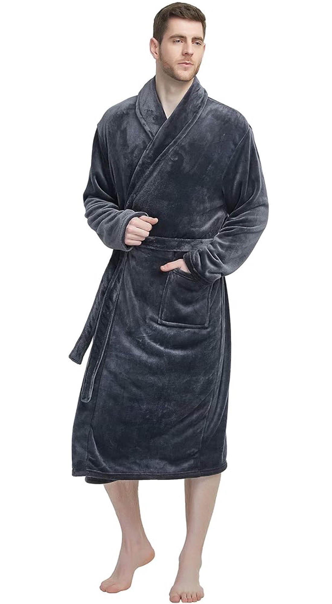 U2SKIIN Mens Fleece Robe, Soft Warm Long Plush Shawl Collar Fleece ...