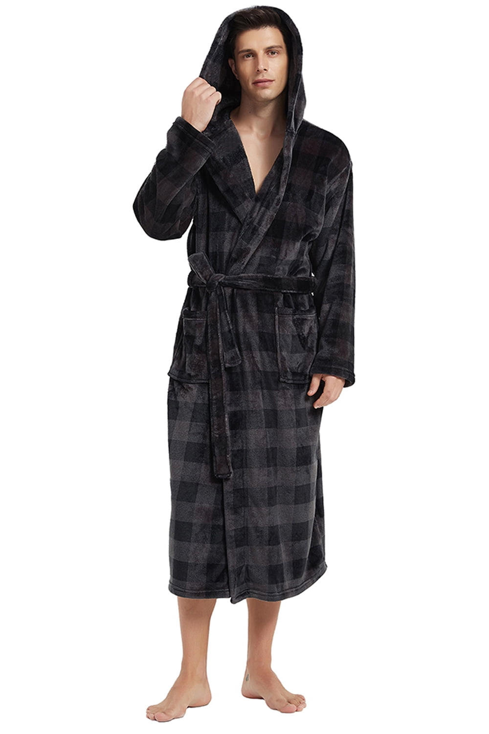 U2SKIIN Mens Fleece Robe with Hood, Soft Bathrobe Plush Robes for Men ...