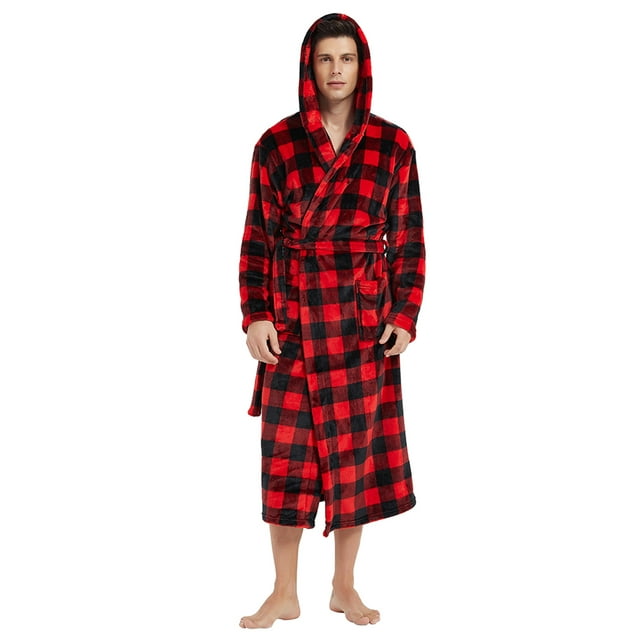 U2SKIIN Mens Fleece Robe with Hood, Soft Bathrobe Plush Robes for Men ...