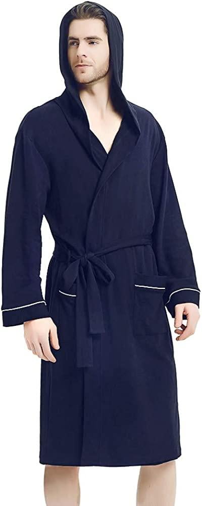 U2SKIIN Mens Hooded Cotton Robe, Lightweight Knit Bathrobe,(Navy Blue ...