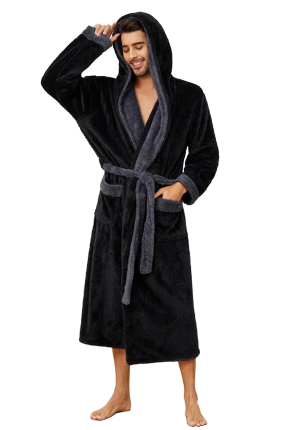 U2SKIIN Mens Hooded Robe, Big and Tall Full Length Plush Robe for Men ...