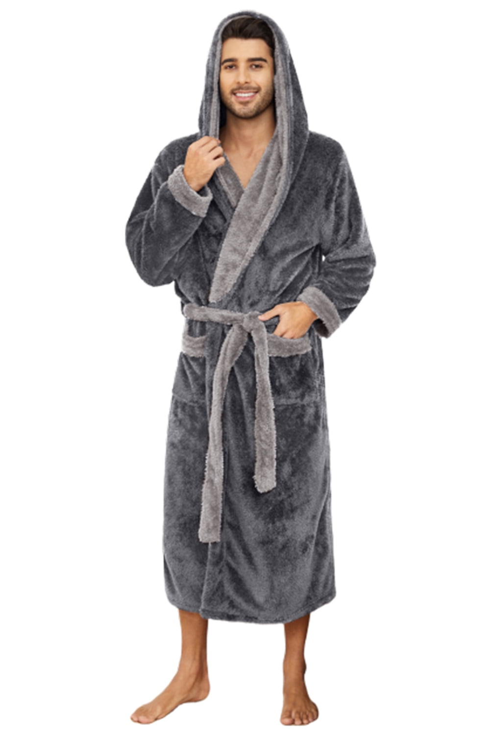U2SKIIN Mens Hooded Robe, Big and Tall Full Length Plush Robe for Men ...