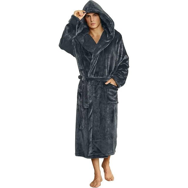 U2SKIIN Mens Hooded Robe, Plush Soft Warm Mid Length Fleece Bathrobe for Men (Dark Grey Hooded,L ...