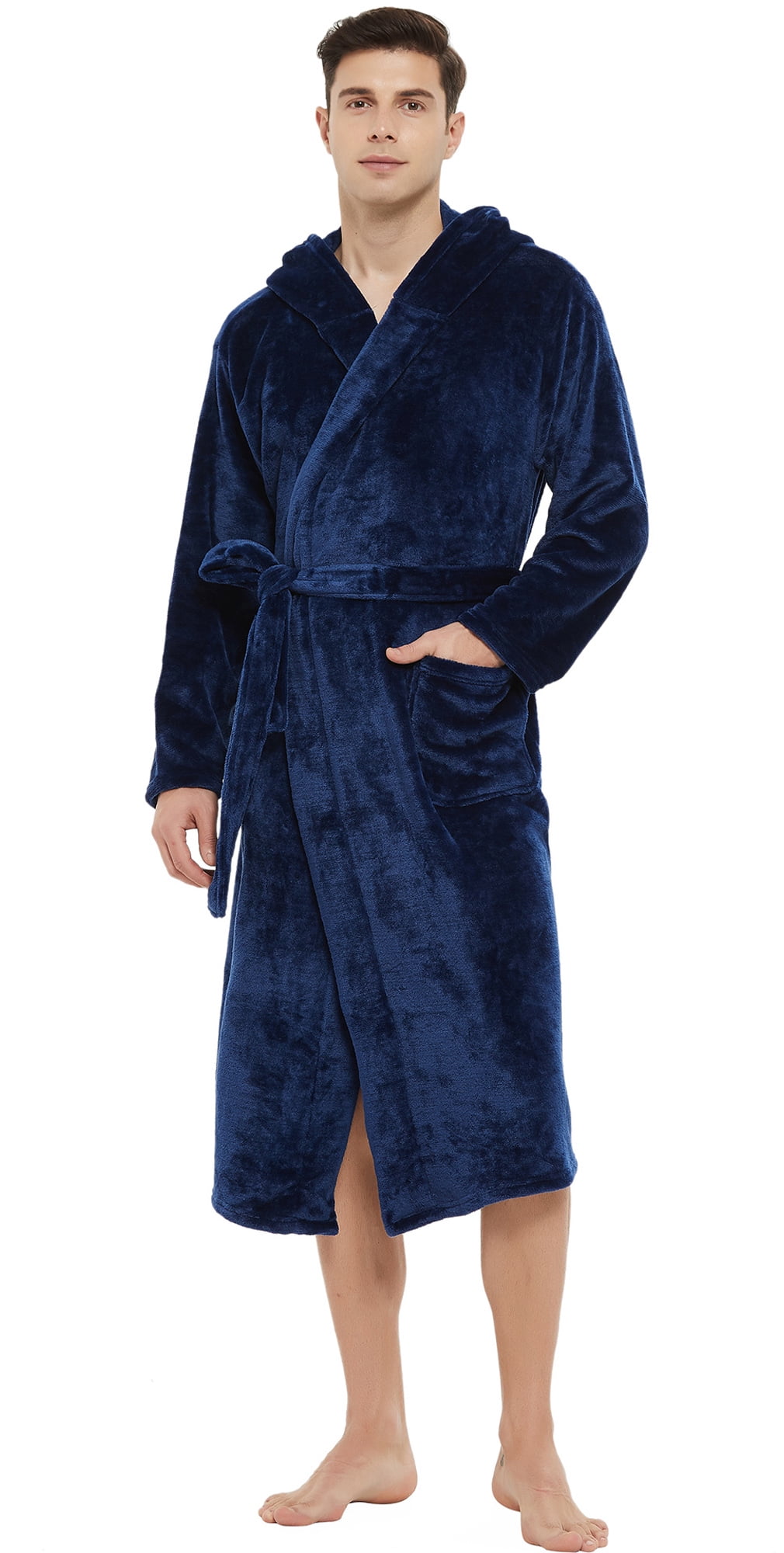 U2SKIIN Mens Hooded Robe, Plush Soft Warm Mid Length Fleece Bathrobe ...