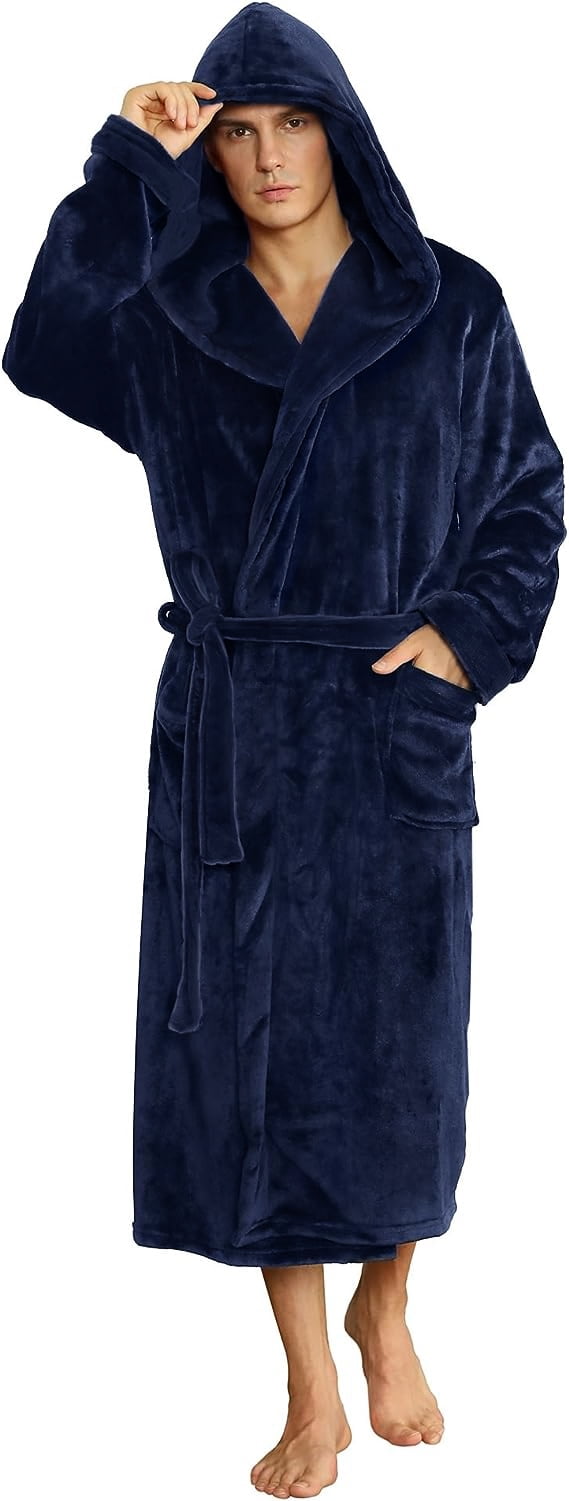 U2SKIIN Mens Hooded Robe, Plush Soft Warm Mid Length Fleece Bathrobe ...