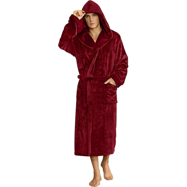 U2SKIIN Mens Hooded Robe, Plush Soft Warm Mid Length Fleece Bathrobe ...