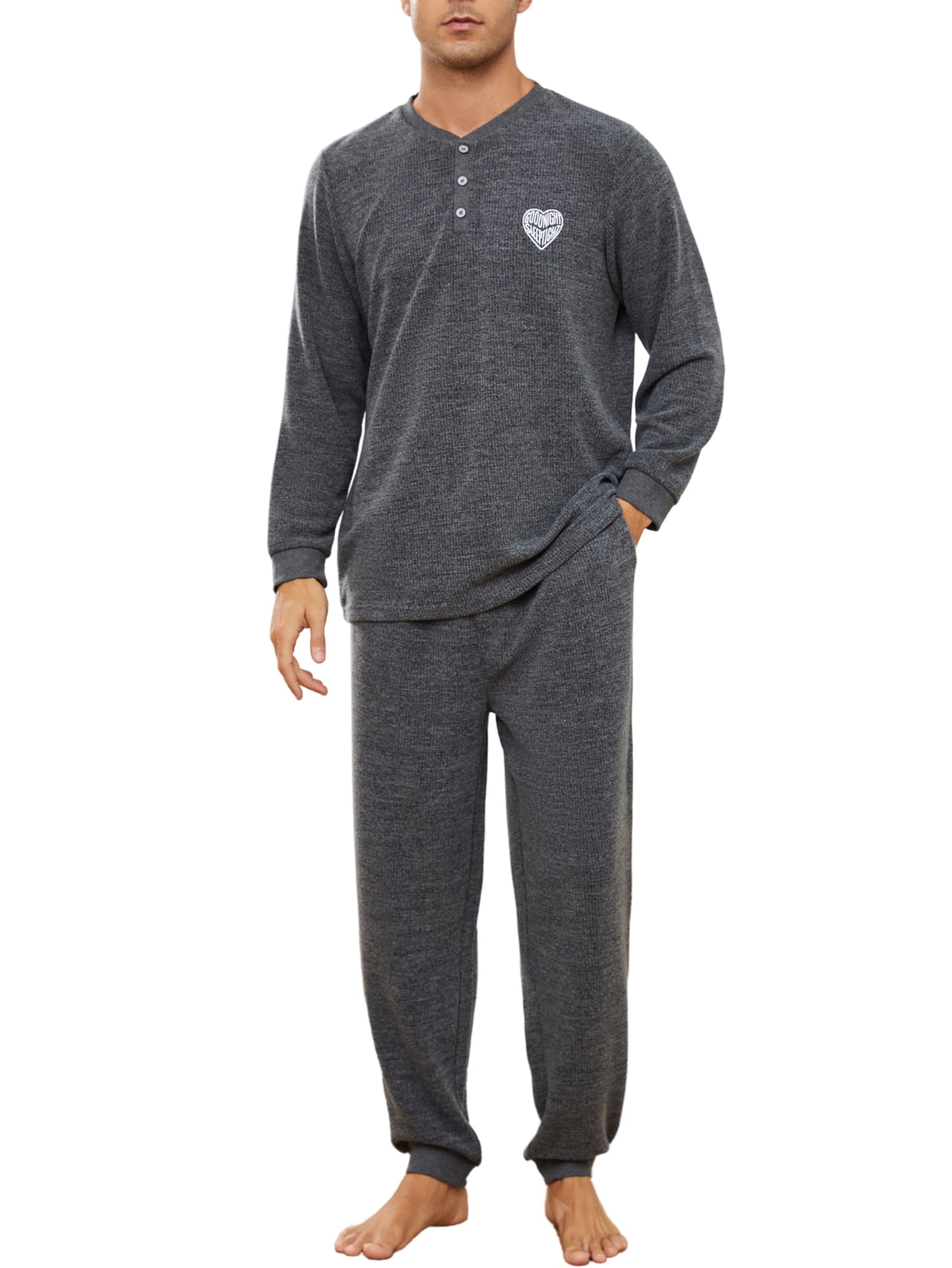U2SKIIN Mens Pajama Set, Henley Collar Loungewear Long Sleeve Casual ...