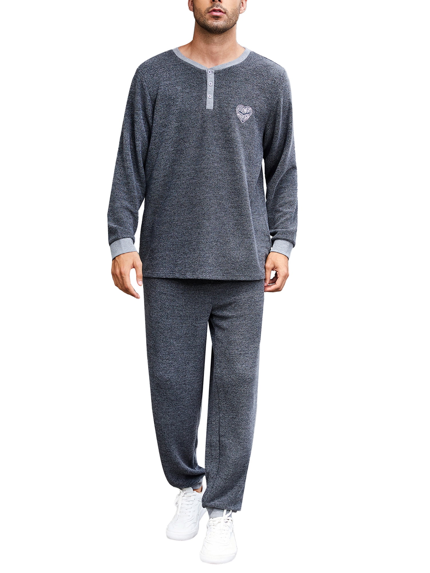 U2SKIIN Mens Pajama Set, Henley Collar Loungewear Long Sleeve Casual ...