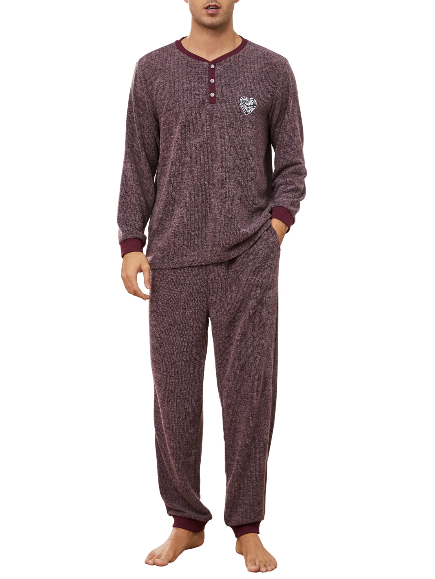 U2SKIIN Mens Pajama Set, Henley Collar Loungewear Long Sleeve Casual ...