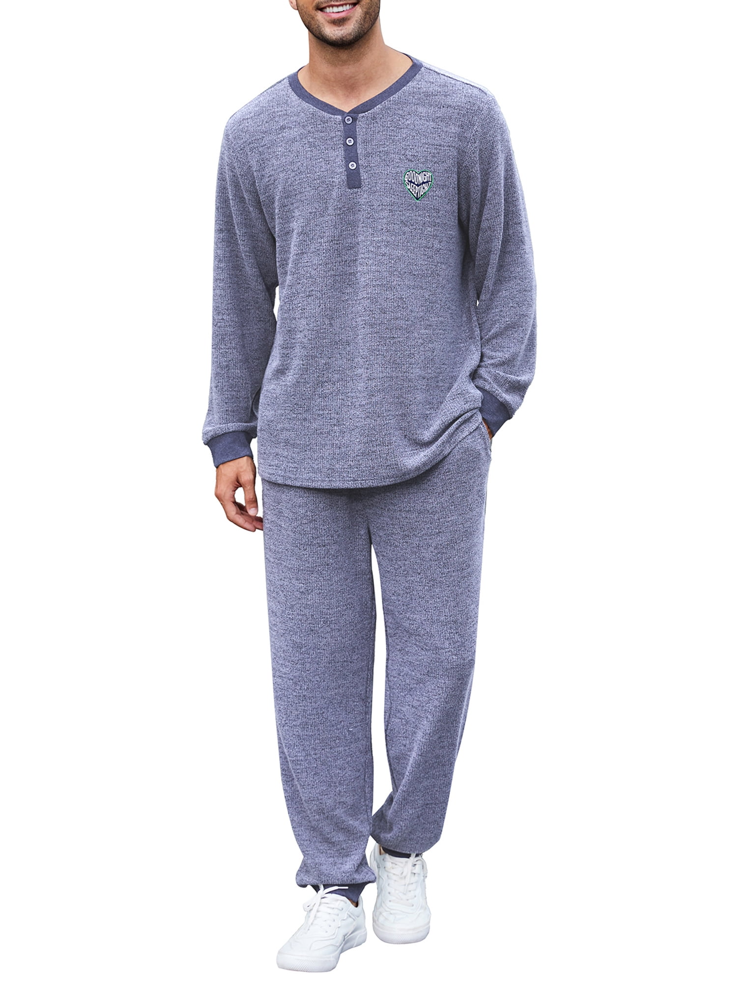 U2SKIIN Mens Pajama Set, Henley Collar Loungewear Long Sleeve Casual ...
