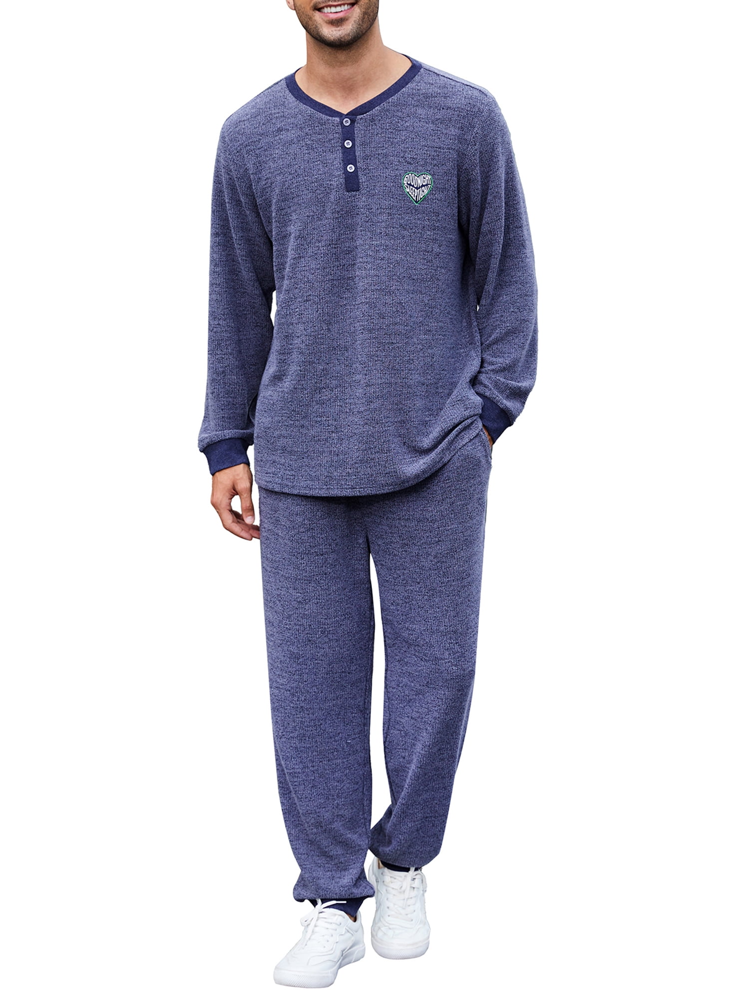 U2SKIIN Mens Pajama Set, Henley Collar Loungewear Long Sleeve Casual ...