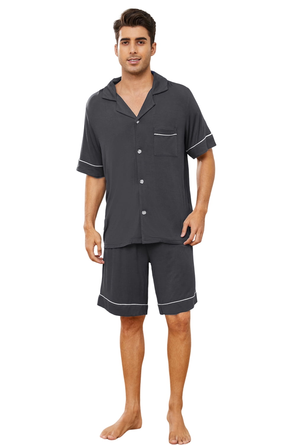 U2SKIIN Mens Pajama Set, Lightweight Button-up Short Pajama Set for Men ...
