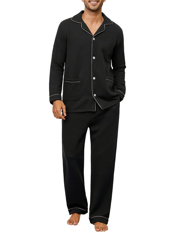 Vulcanodon Mens Pajama Set Soft Warm Long Sleeve Quilted Fabric Cotton ...