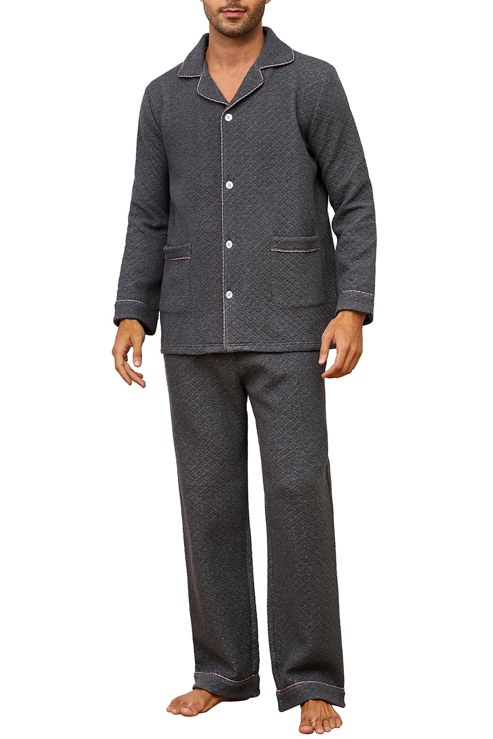 U2SKIIN Mens Pajama Set Soft Warm Long Sleeve Quilted Fabric Cotton ...