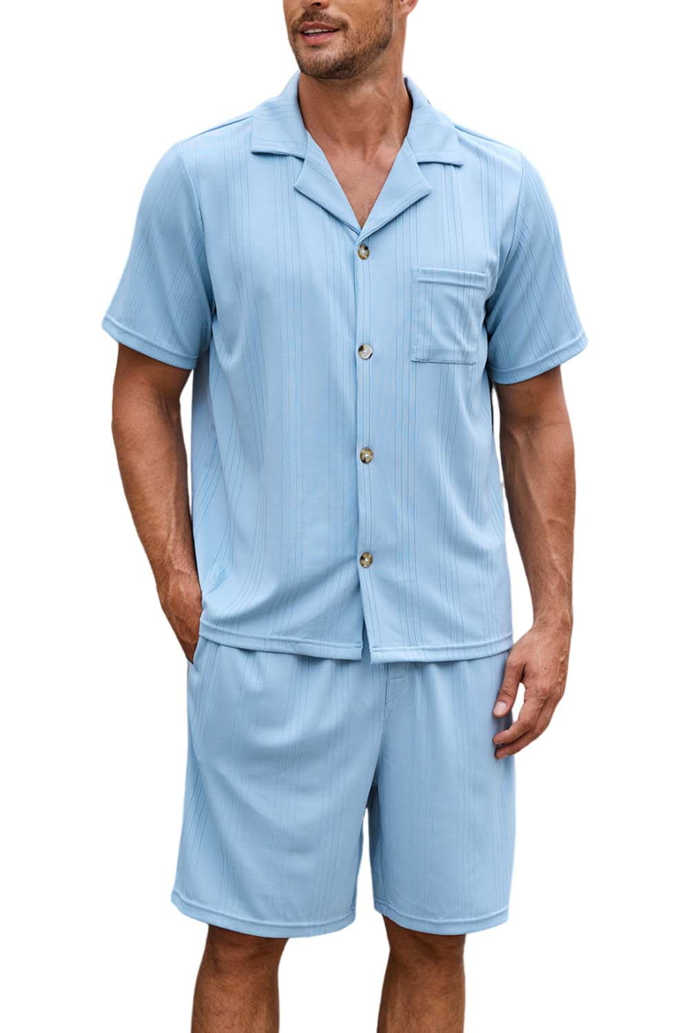 U2SKIIN Mens Pajamas Set, Lightweight Button-Down Short Sleeve ...