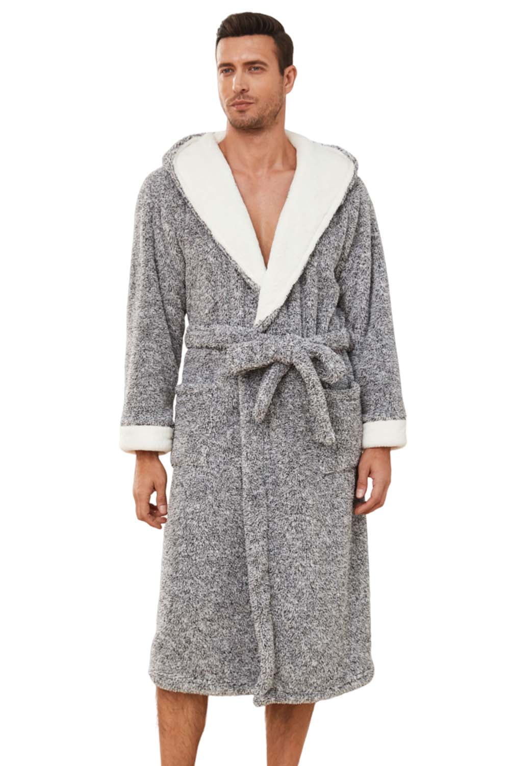 U2SKIIN Mens Plush Hooded Robe, Soft Fluffy Mens Fleece Robe Long Warm ...