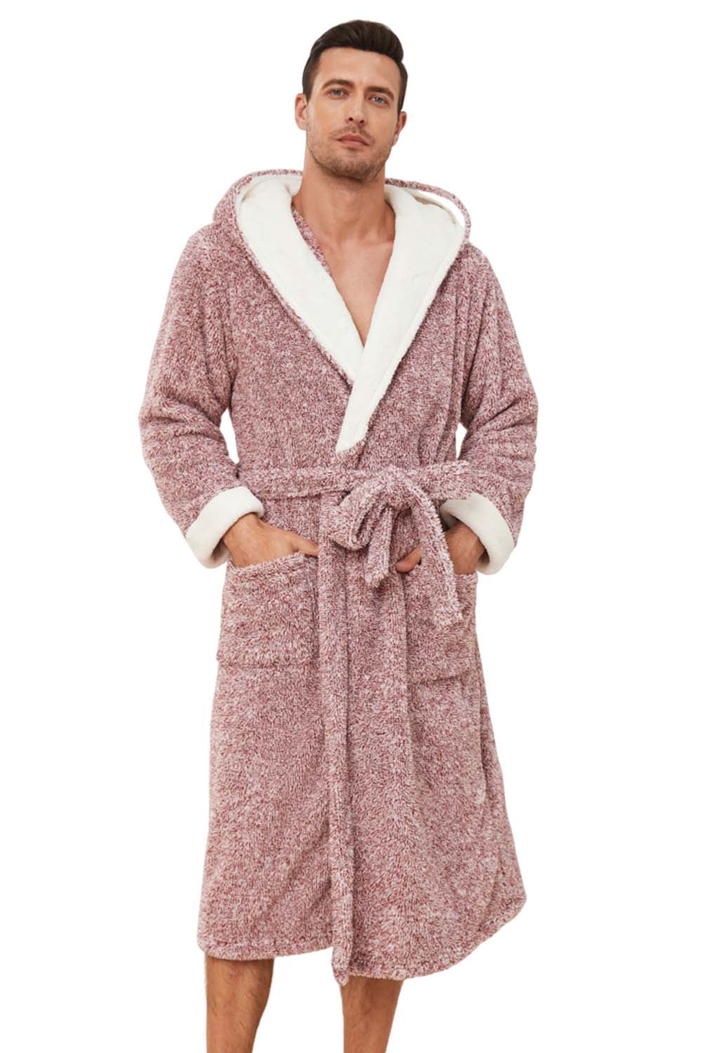 U2SKIIN Mens Plush Hooded Robe, Soft Fluffy Mens Fleece Robe Long Warm ...