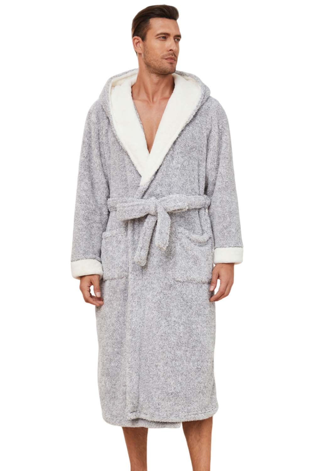 U2SKIIN Mens Plush Hooded Robe, Soft Fluffy Mens Fleece Robe Long Warm ...