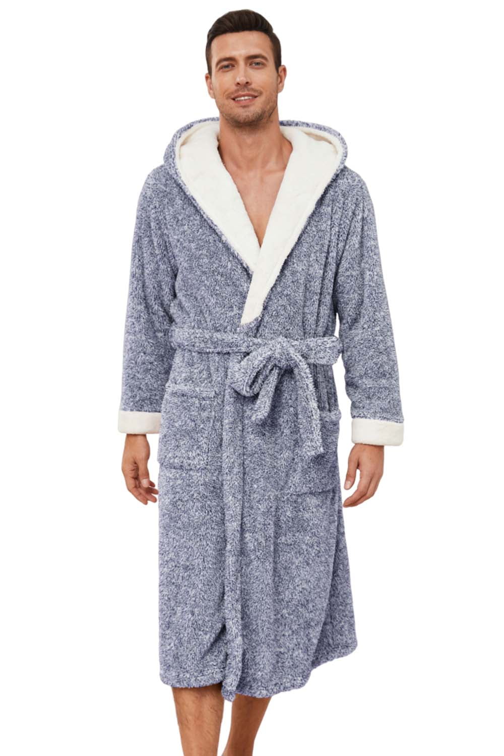 U2SKIIN Mens Plush Hooded Robe, Soft Fluffy Mens Fleece Robe Long Warm ...