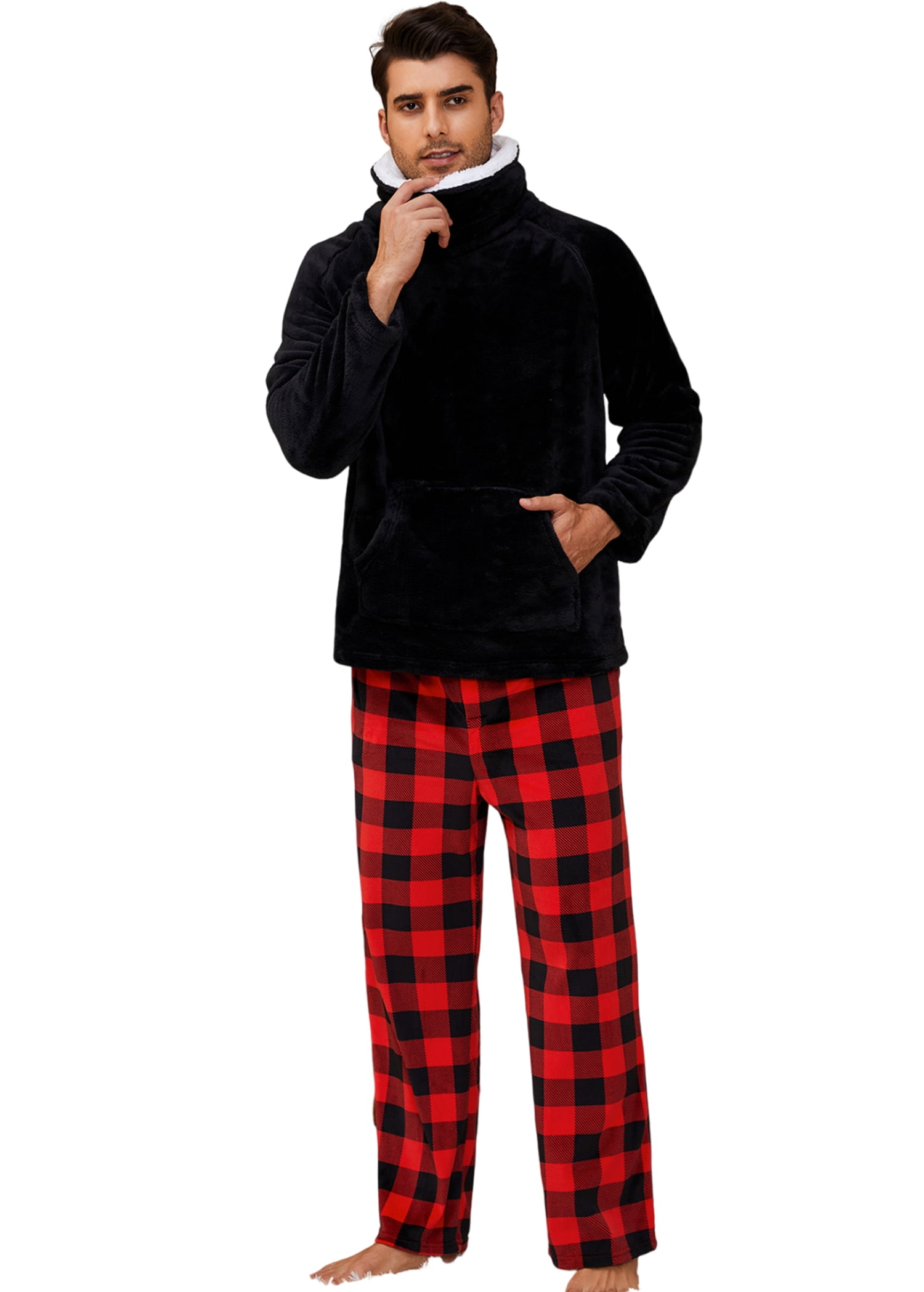 U2SKIIN Mens Plush Plaid Pajamas Set, Ultra Soft Pullover Sleepwear ...