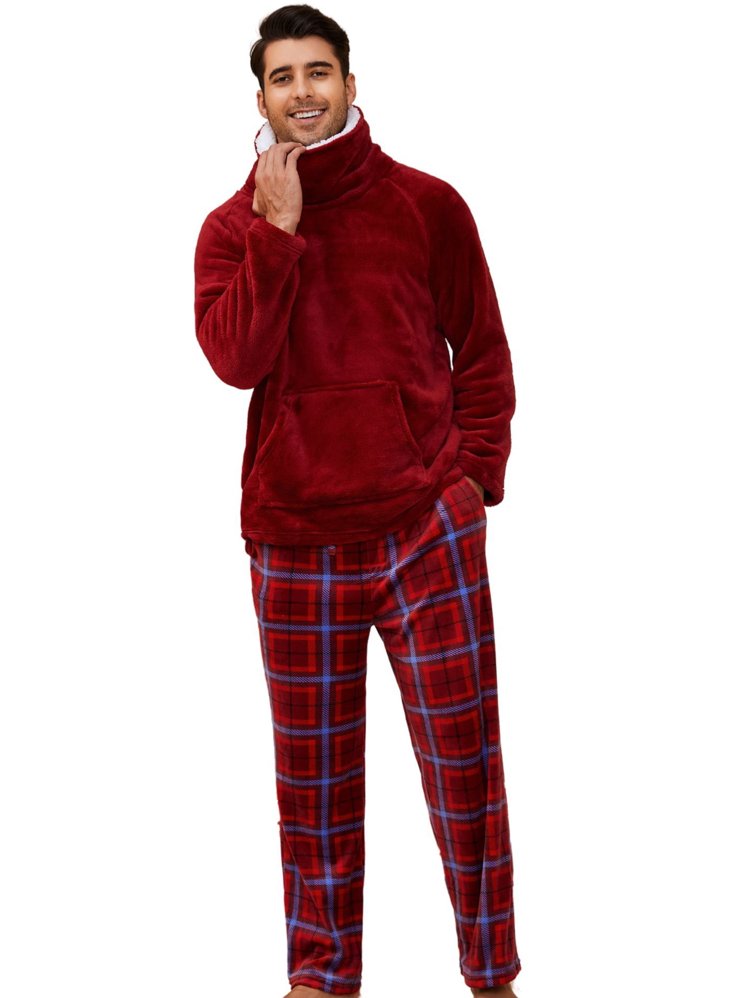 U2SKIIN Mens Plush Plaid Pajamas Set, Ultra Soft Pullover Sleepwear ...