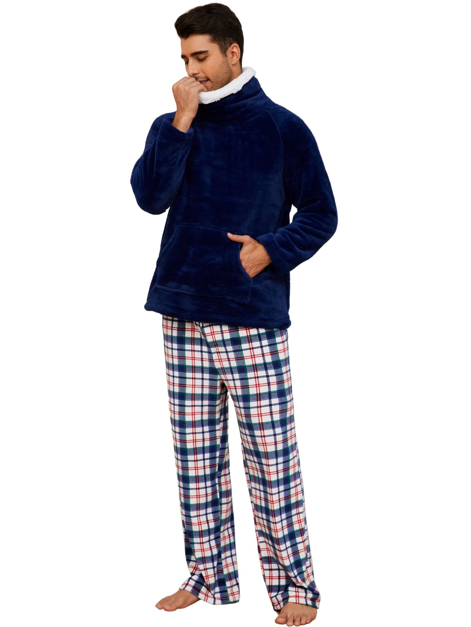 U2SKIIN Mens Plush Plaid Pajamas Set, Ultra Soft Pullover Sleepwear ...