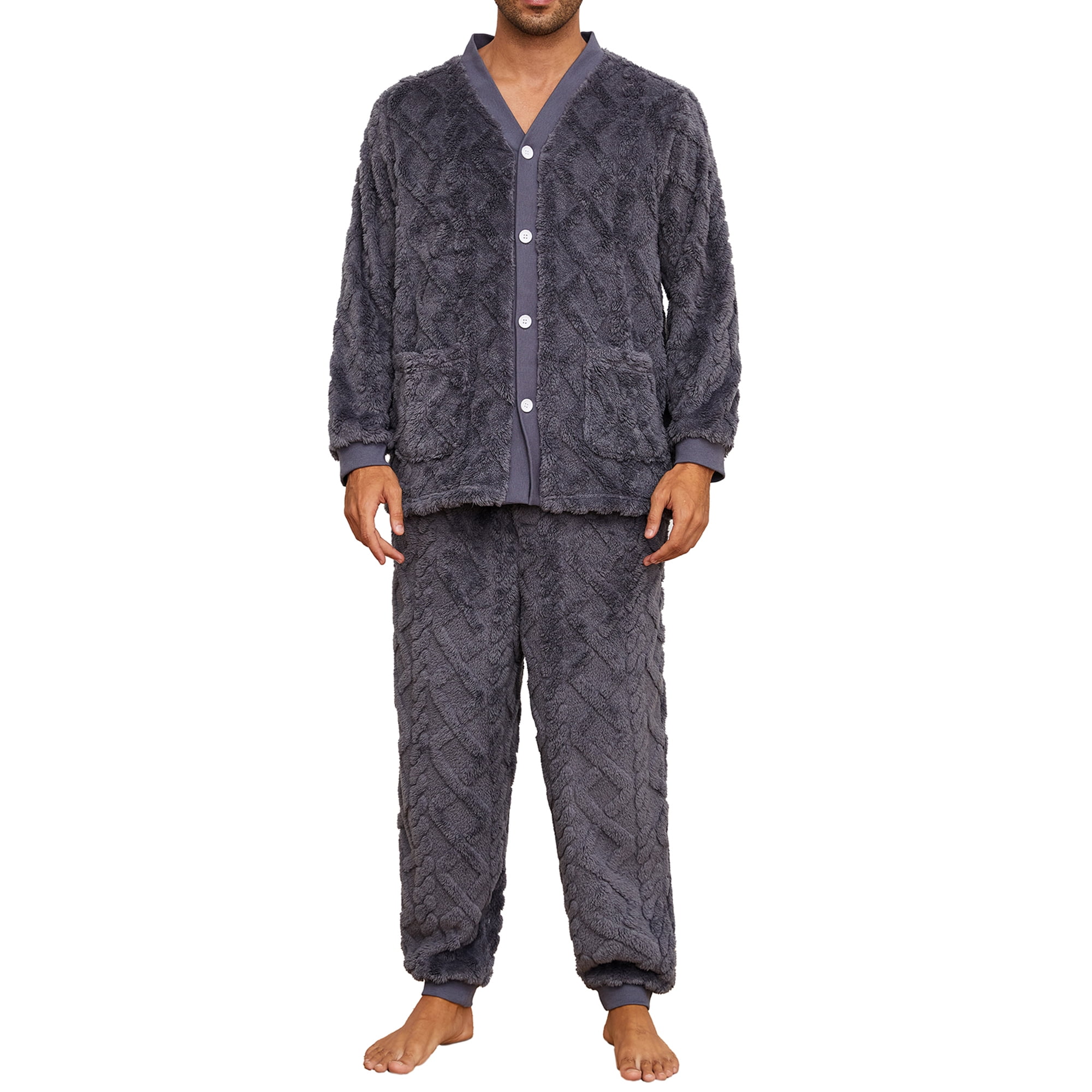 U2SKIIN Mens Plush Warm Pajama Sets Soft Fluffy Long Fuzzy Sleepwear ...