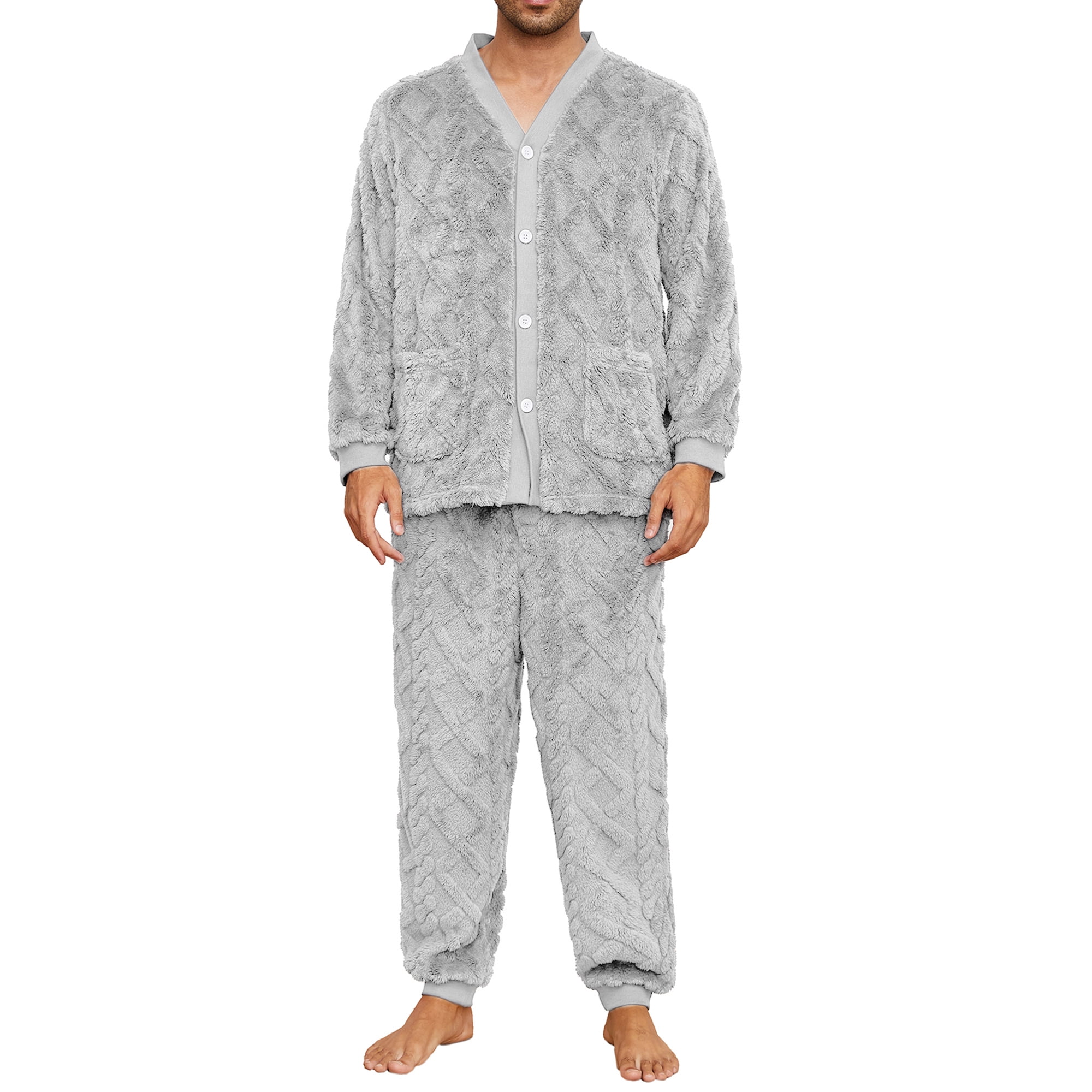 U2SKIIN Mens Plush Warm Pajama Sets Soft Fluffy Long Fuzzy Sleepwear ...
