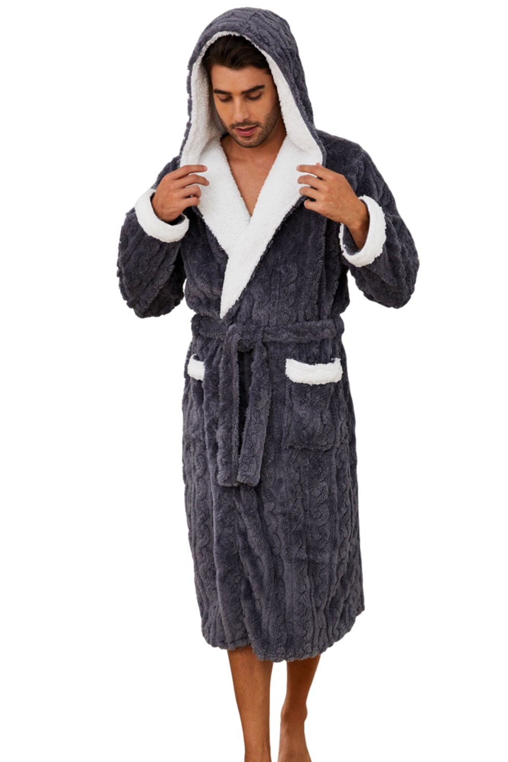 U2SKIIN Mens Robe with Hood,Full Length Plush Robe for Men Contrast ...