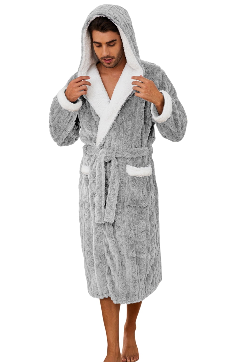 U2SKIIN Mens Robe with Hood,Full Length Plush Robe for Men Contrast ...
