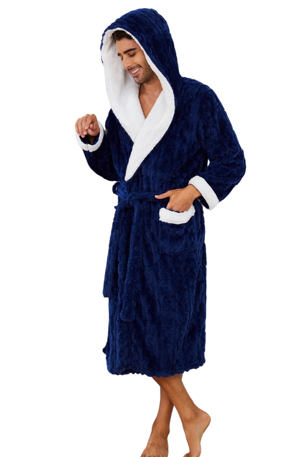 U2SKIIN Mens Robe with Hood,Full Length Plush Robe for Men Contrast ...