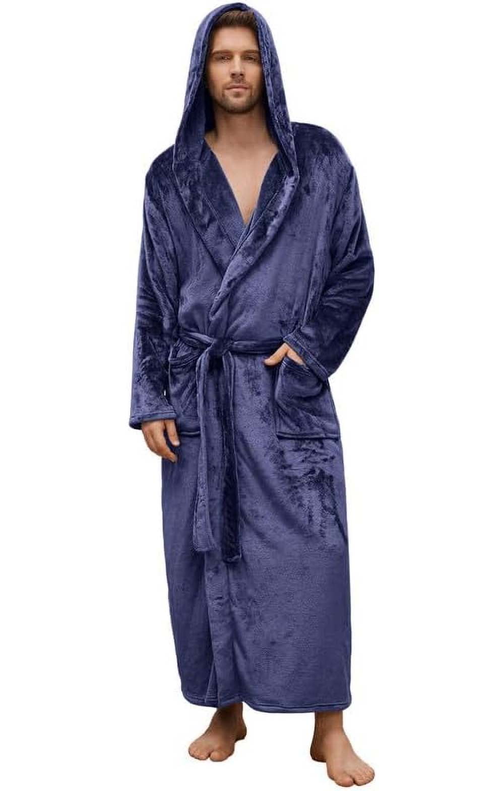 U2SKIIN Men's Long Fuzzy Bathrobe with Hood, Full Length Plush Fleece ...