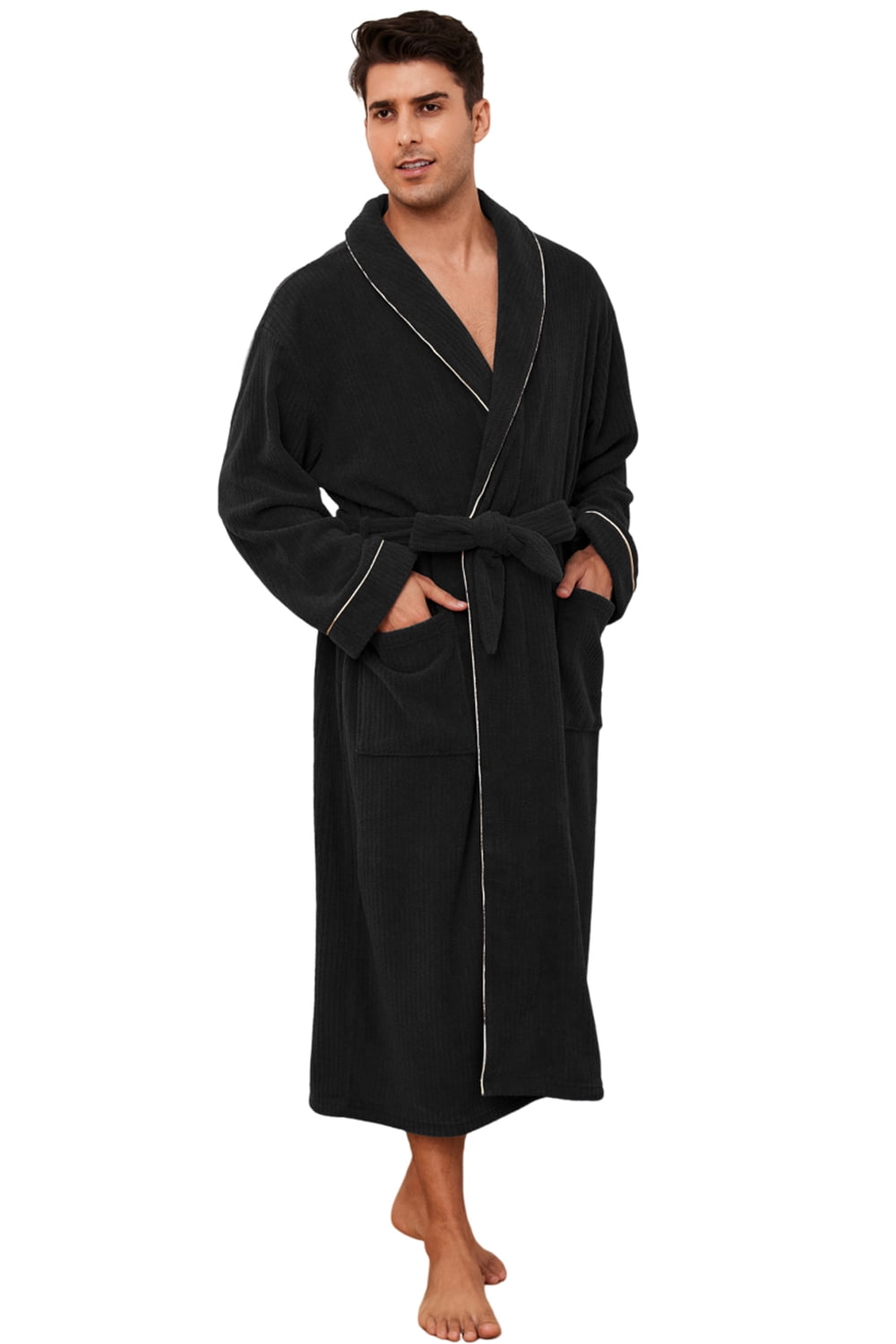 U2SKIIN Mens Shawl Collar Fleece Bathrobe, Soft Warm Long Sleeve Robe ...