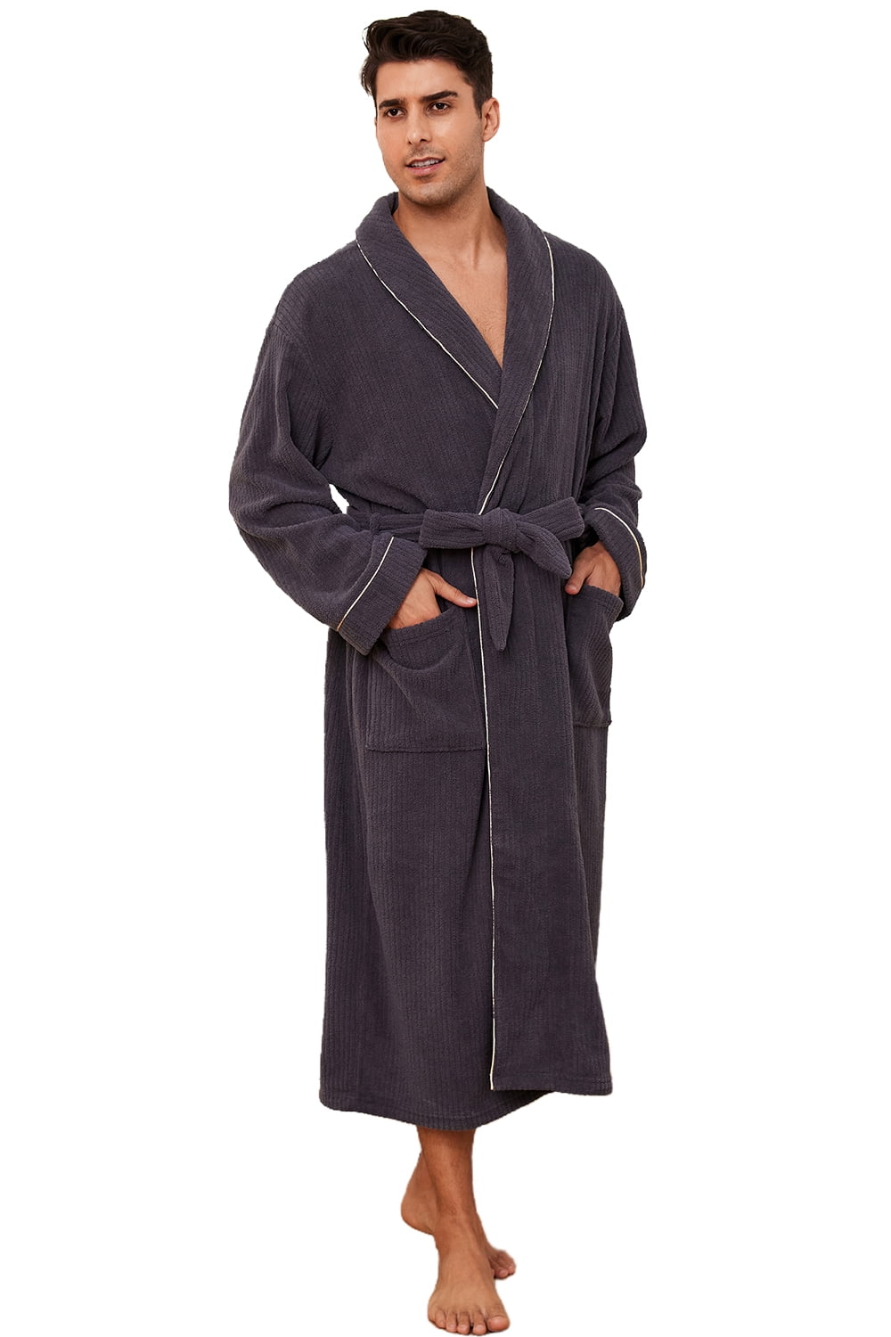 U2SKIIN Mens Shawl Collar Fleece Bathrobe, Soft Warm Microfleece Robe ...