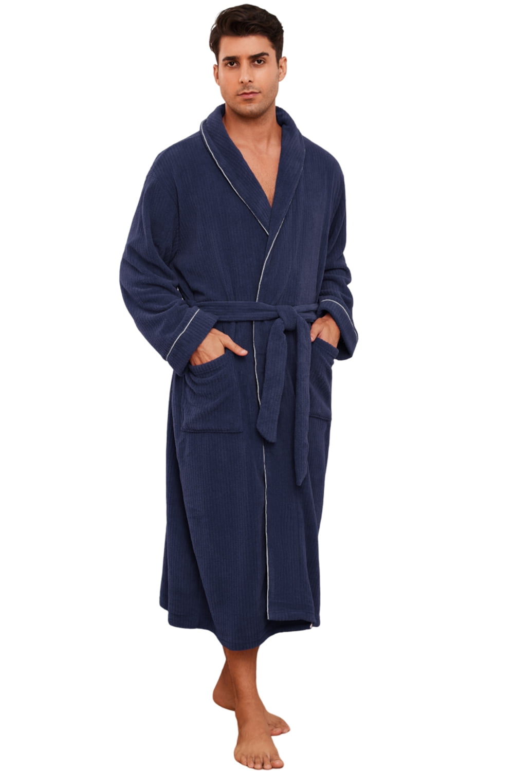 U2SKIIN Mens Shawl Collar Fleece Bathrobe, Soft Warm Long Sleeve Robe ...