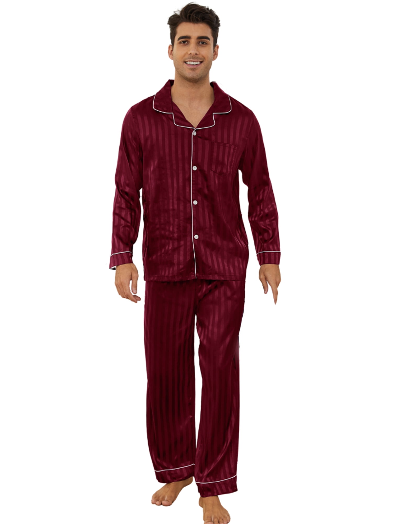 U2SKIIN Mens Silk Pajamas, Long Sleeve Men Satin Pajamas Set Striped ...
