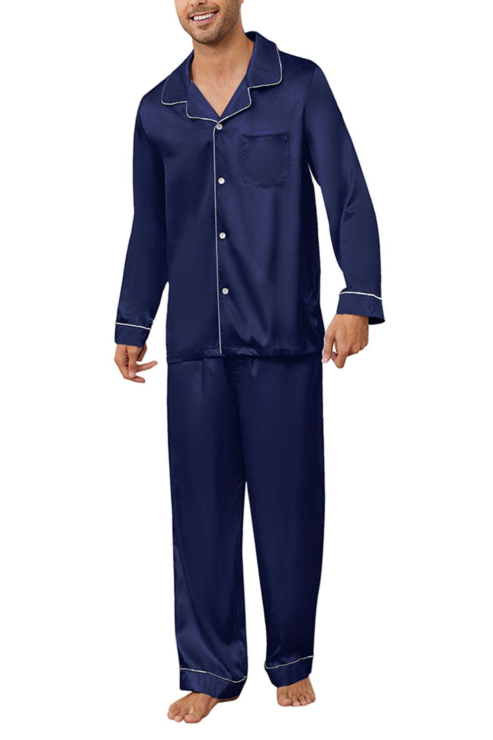 U2SKIIN Mens Silk Pajamas Set, Long Sleeve Satin Pajamas for Men ...