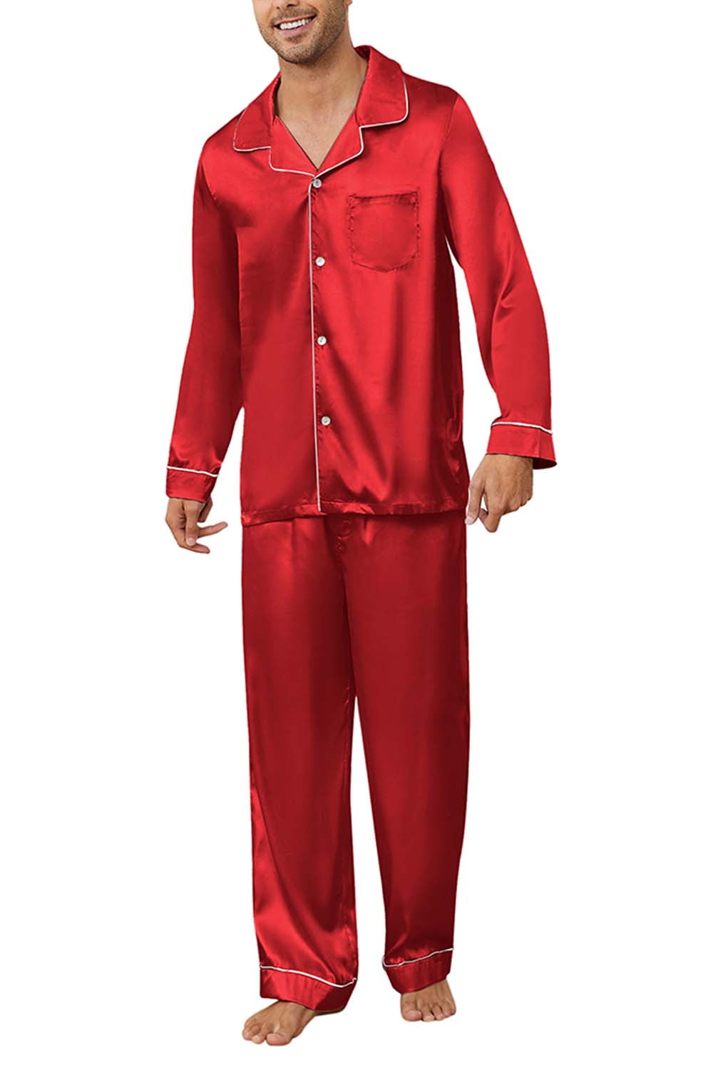 U2SKIIN Mens Silk Pajamas Set, Long Sleeve Satin Pajamas for Men ...