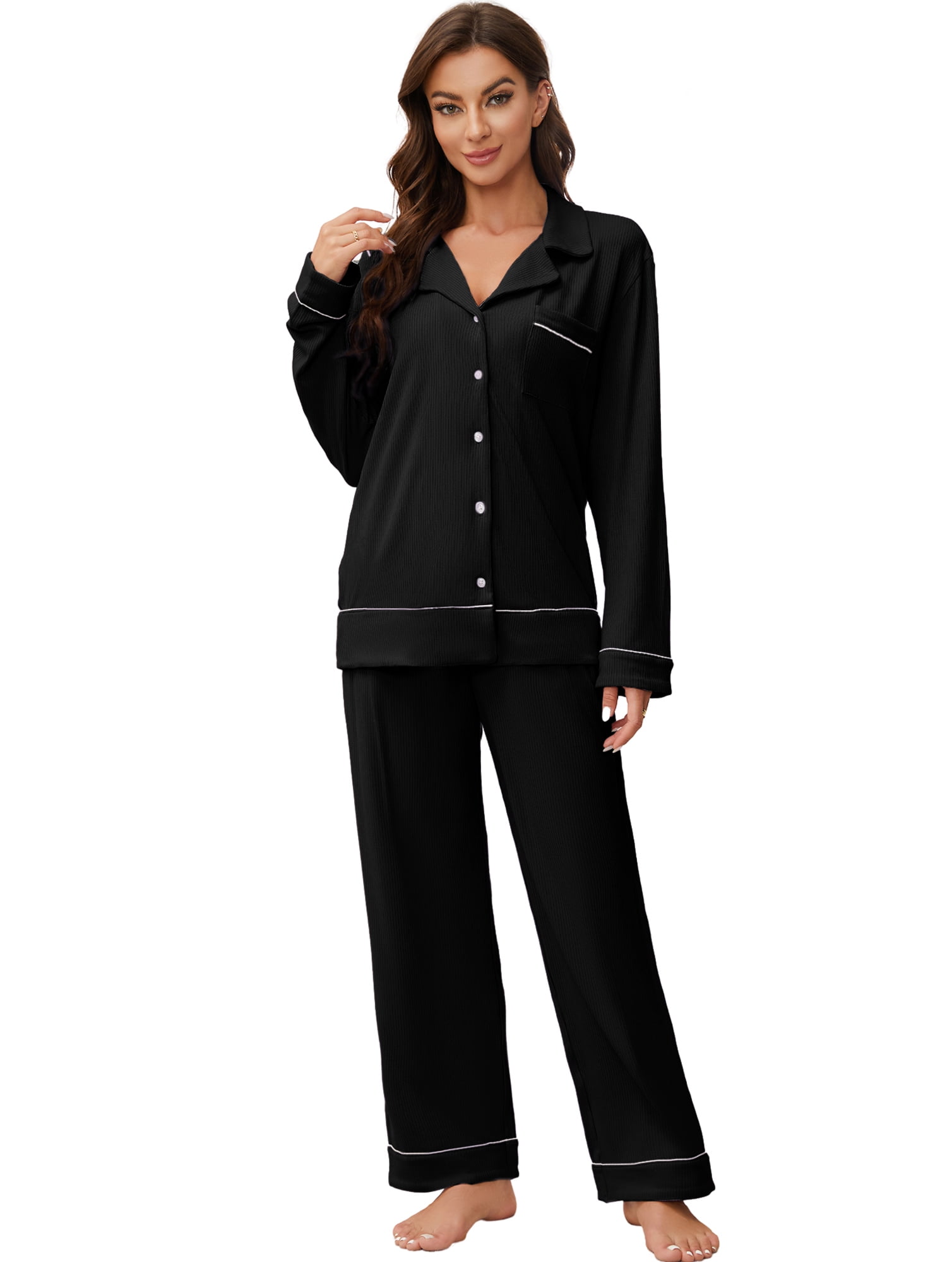 U2SKIIN Women Button Up Pajama Sets,Long Sleeve Sleepwear knit Lounge ...